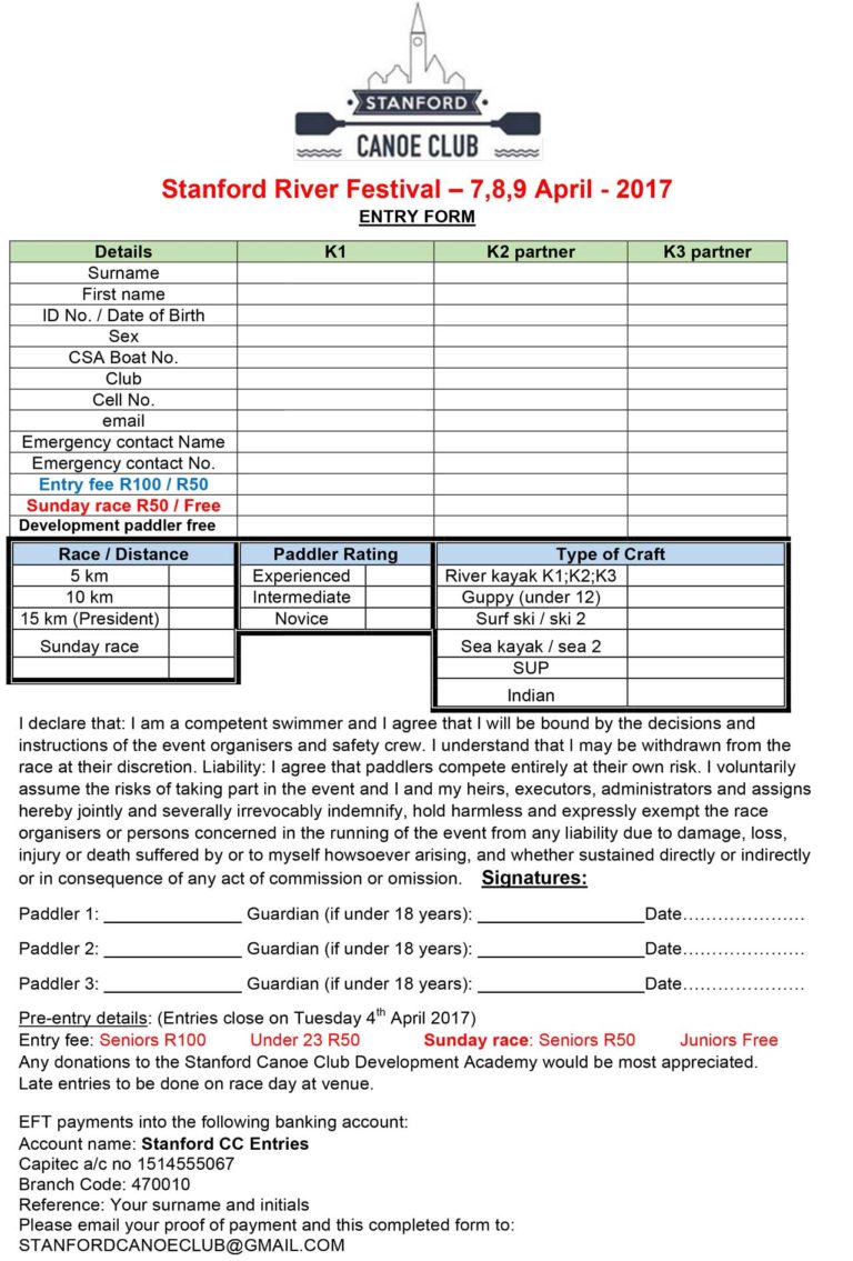 2017 Standford River Festival Entry Form - SUPSA.org.za